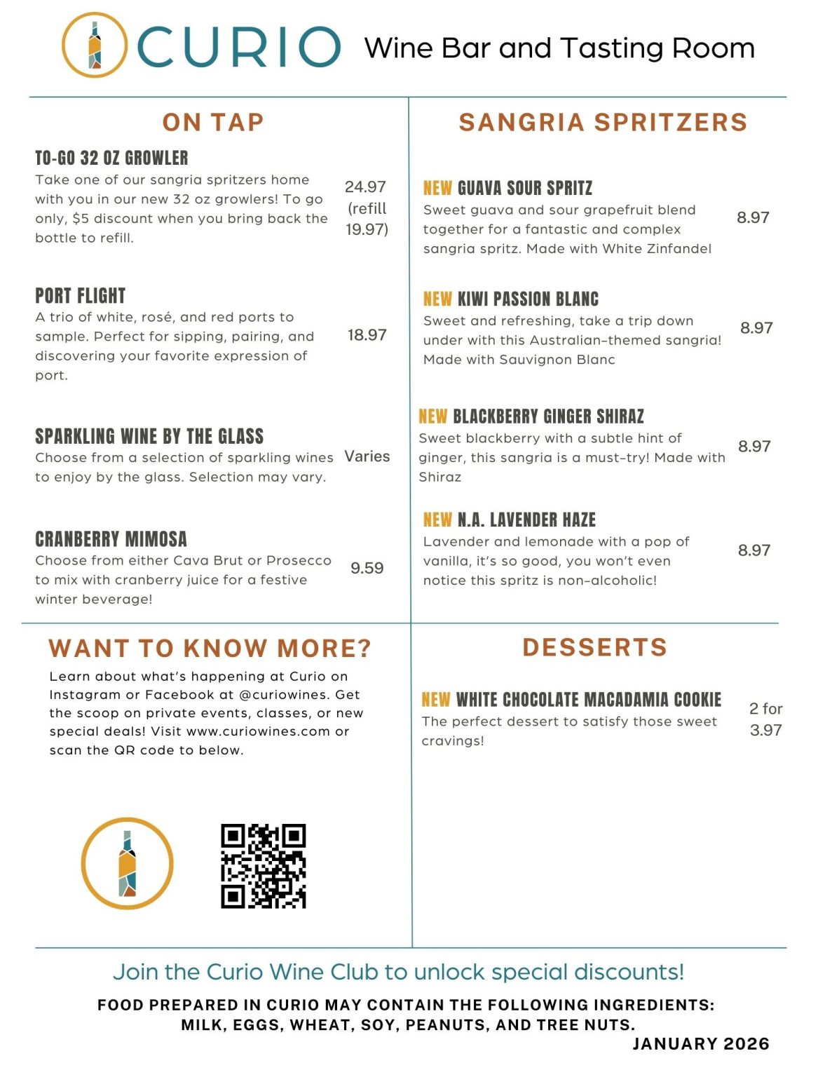 Menu – Curio Wine Bar & Tasting Room