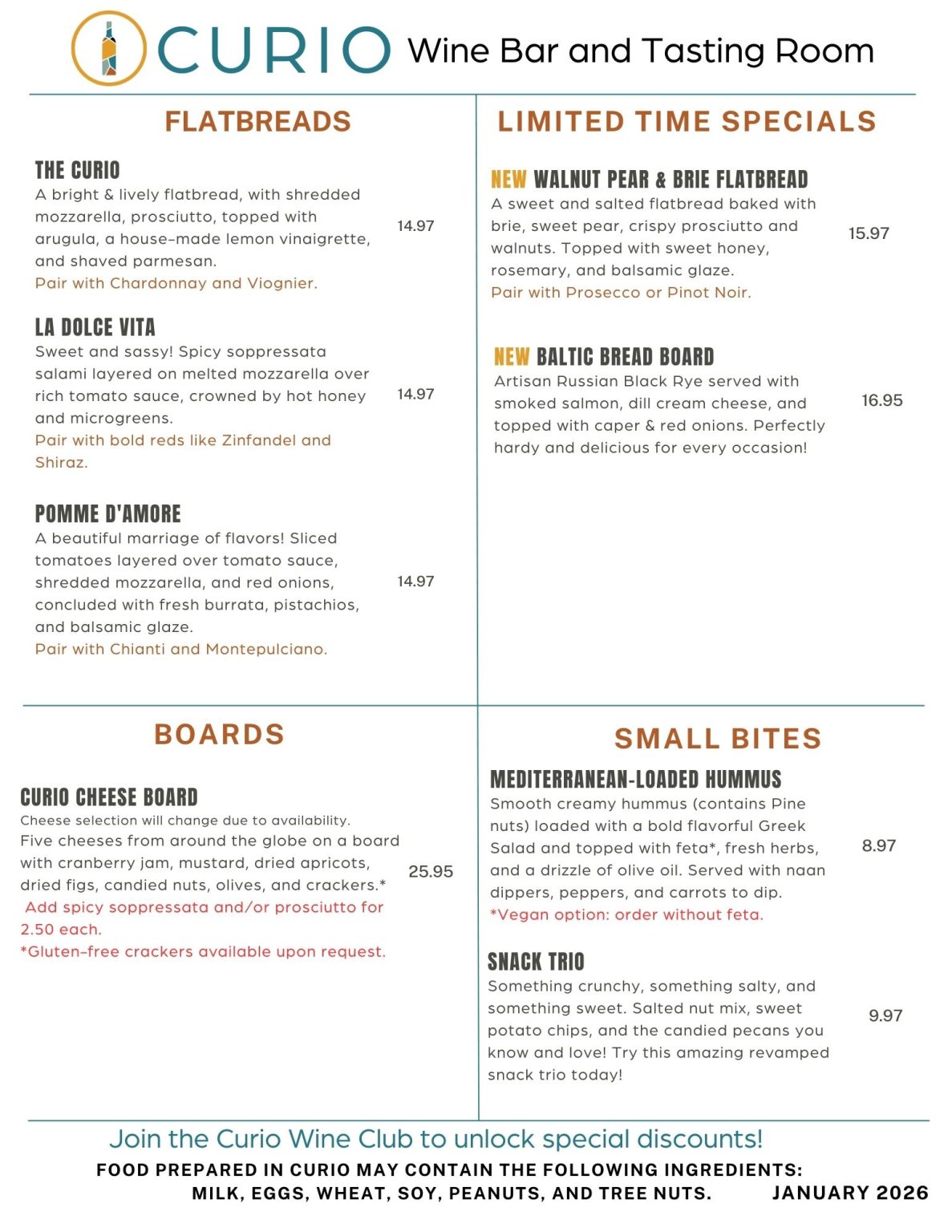 Menu – Curio Wine Bar & Tasting Room